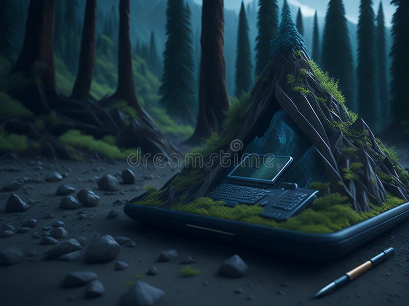 Illustration of Technology Seamlessly Integrated within the Forest ...