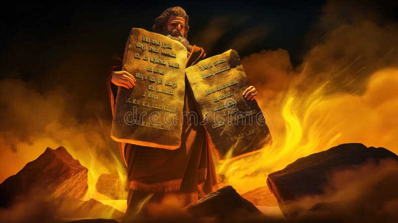 Illustration of the Ten Commandments Tablets in a Dramatic Sky ...