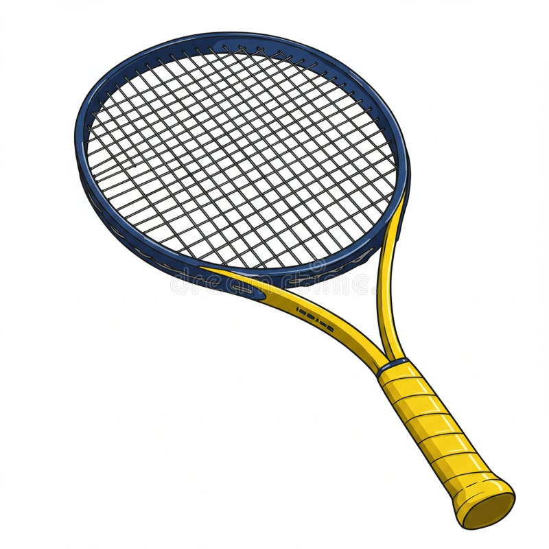 Illustration of a Tennis Racket with a Yellow Handle and a Blue Frame ...
