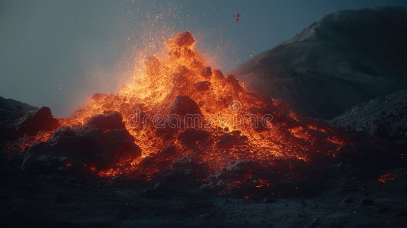 Illustration of a Terrible Mountain Explosion and Fiery Fire, Hot Stock ...