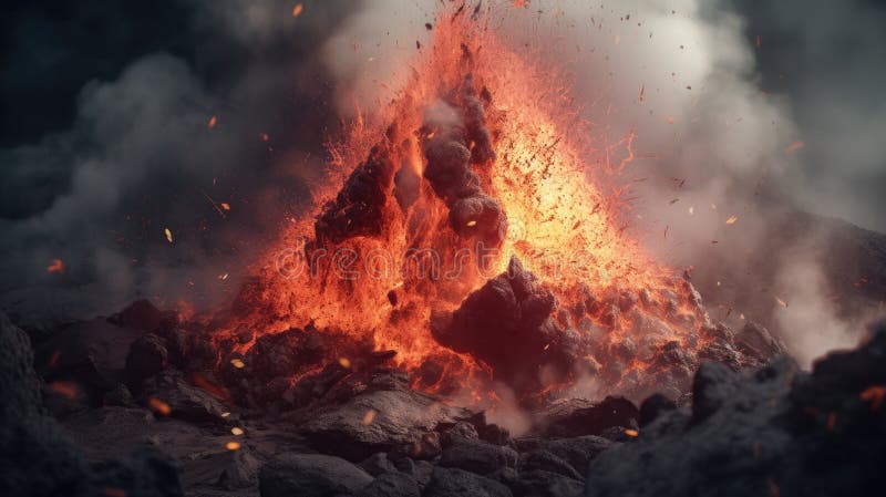 Illustration of a Terrible Mountain Explosion and Fiery Fire, Hot Stock ...