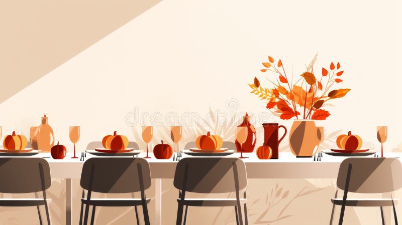 An Illustration of a Thanksgiving Dinner Table Stock Illustration ...