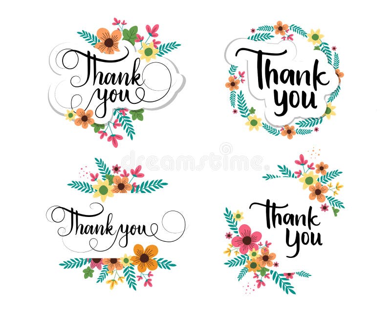 Thank You Script Decorated by Flat Design Floral Ornaments Stock Vector ...