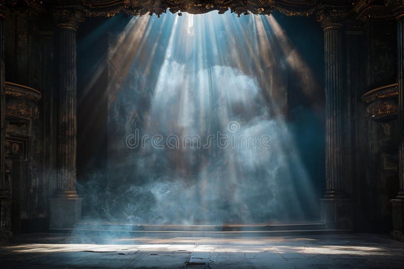 Theater Stage with Smoke and Rays of Light, Rendering Stock ...