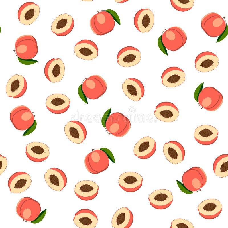 Cute Little Peach Fruit Seamless Pattern Stock Vector - Illustration of ...