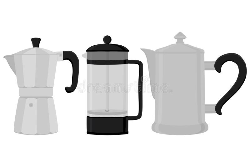 Illustration on Theme Big Colored Set Different Types Coffee Pots Stock ...
