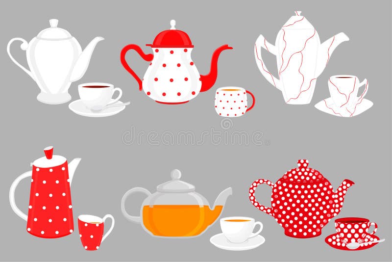 Illustration on Theme Big Colored Set Different Types Teapots Stock ...