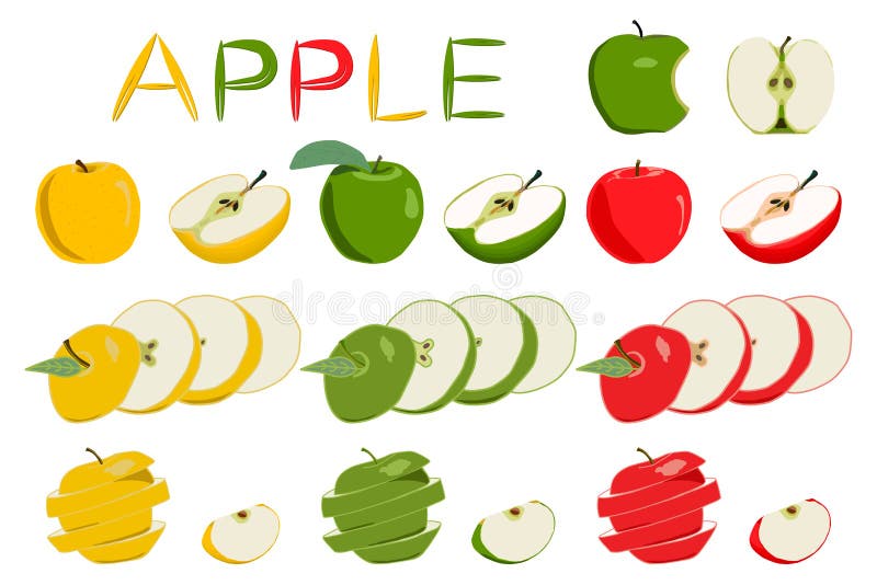 Illustration on Theme Big Set Different Types Round Apples Stock Vector ...