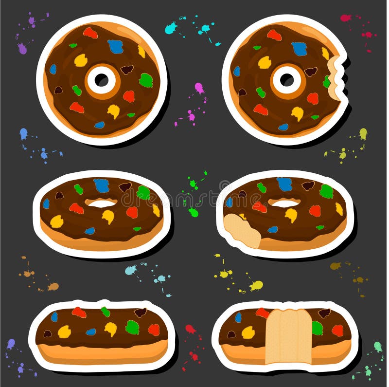 Illustration on Theme Big Set Different Types Sticky Donuts, Sweet ...