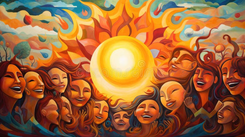 Illustration on the Theme of Happiness. Happy People and the Sun Stock ...
