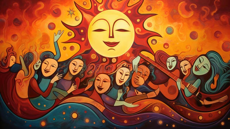 Illustration on the Theme of Happiness. Happy People and the Sun Stock ...