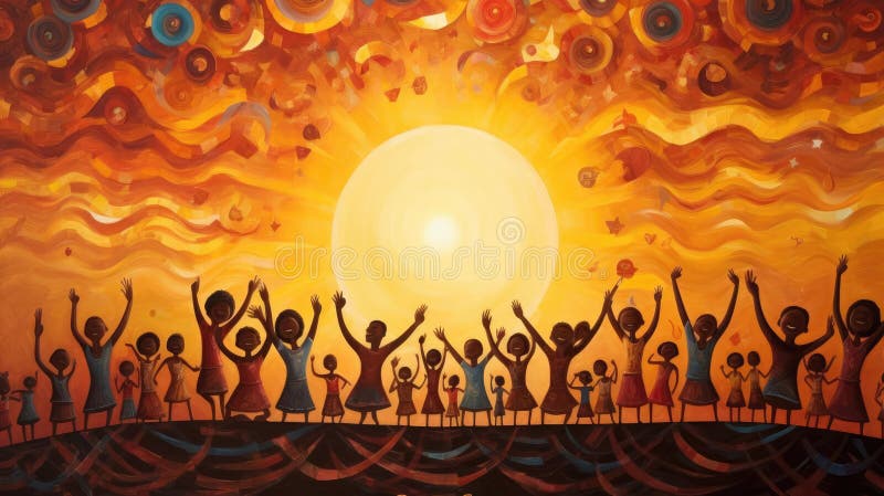 Illustration on the Theme of Happiness. Happy People and the Sun Stock ...