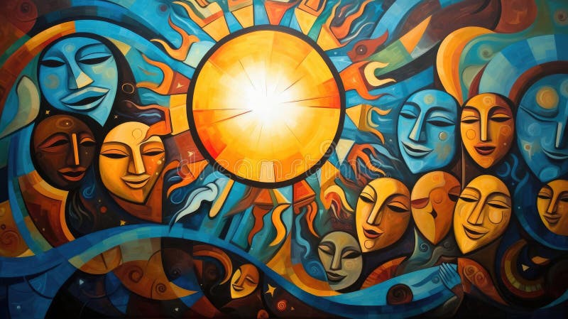 Illustration on the Theme of Happiness. Happy People and the Sun Stock ...