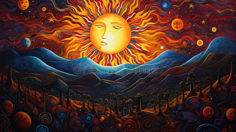 Illustration on the Theme of Happiness. Happy People and the Sun Stock ...