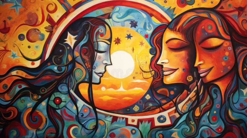 Illustration on the Theme of Happiness. Happy People and the Sun Stock ...