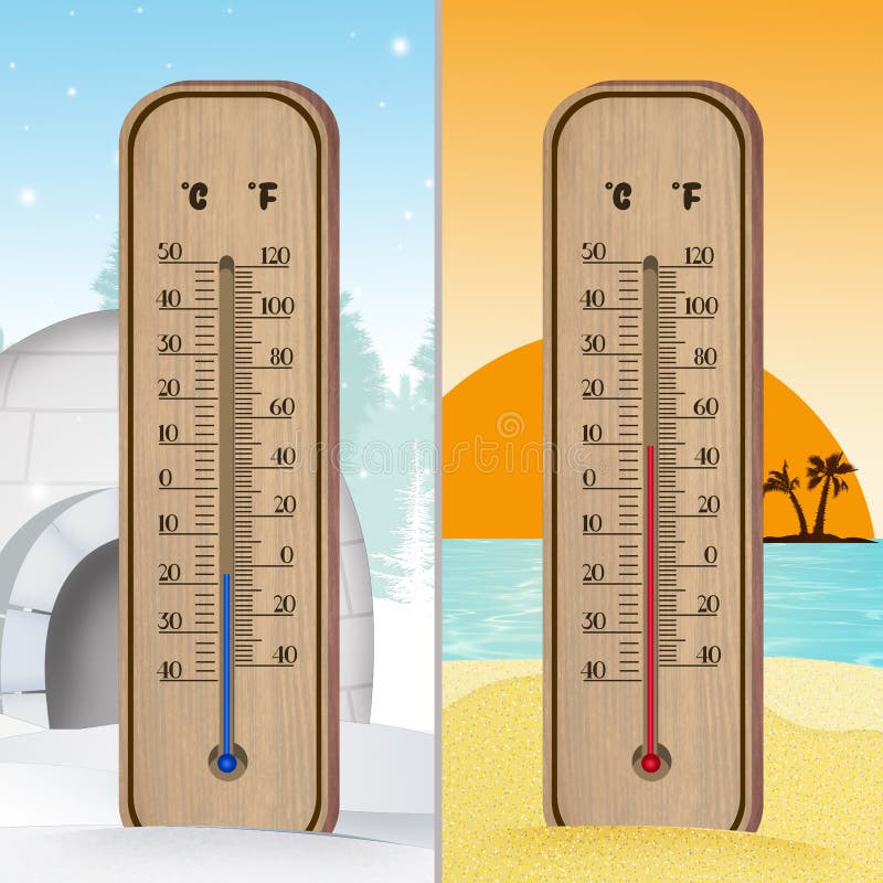 Thermometer cold and hot stock illustration. Illustration of igloo ...