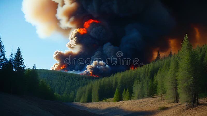An Illustration of Thick, Large Smoke from a Fire in a Large Forested ...
