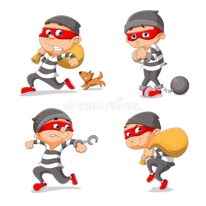 The Illustration of Thief is Stealing the Stuff and a Dog Chase Him ...