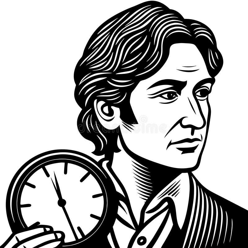 Illustration of Thoughtful Man Holding Clock Representation of Time ...