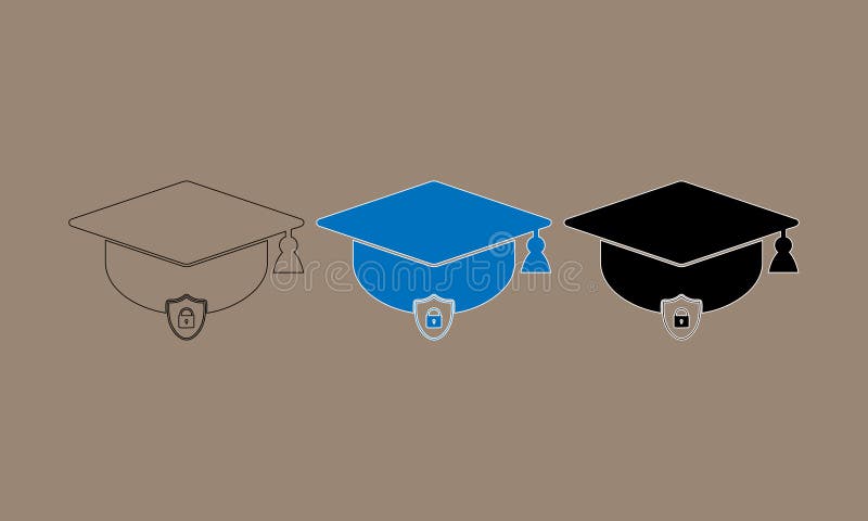 Stylized Set of Graduation Cap Icons with Security Lock Symbols Stock ...