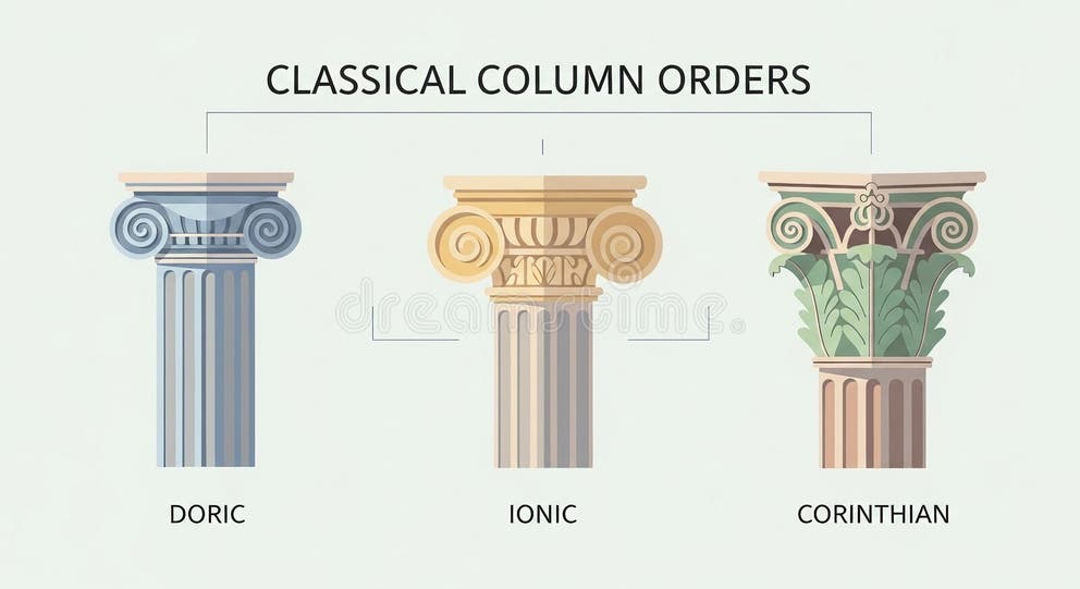 Illustration of the Three Classical Greek Column Orders: Doric, Ionic ...