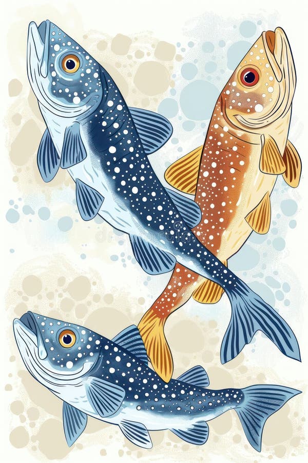 Three Spotted Fish Swimming Underwater Illustration Stock Illustration ...