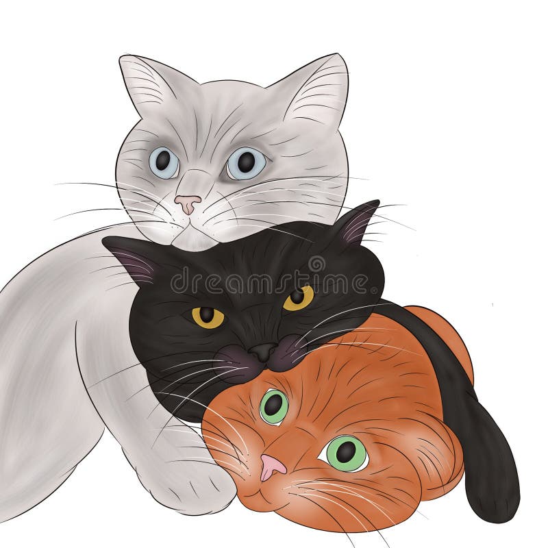 Illustration of Three Different Cats Hugging Each Other Stock ...