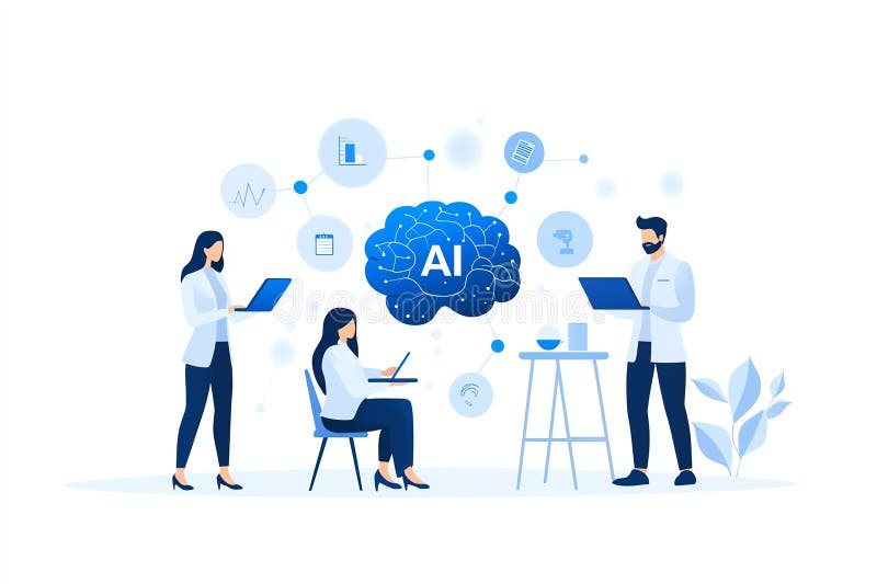 Illustration of Three Diverse People Engaged in Artificial Intelligence ...