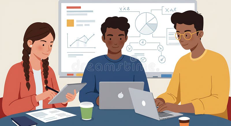 Diverse Team Collaborates with Laptops and Tablet at Business Meeting ...