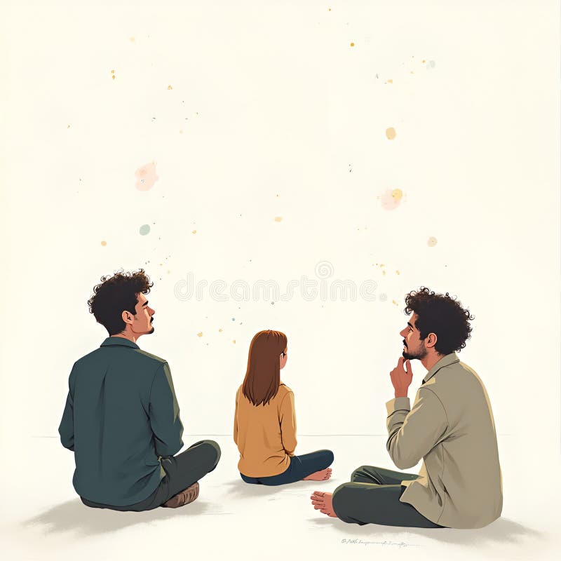 Contemplative Figures Gazing Upwards in Minimalist Setting Stock ...