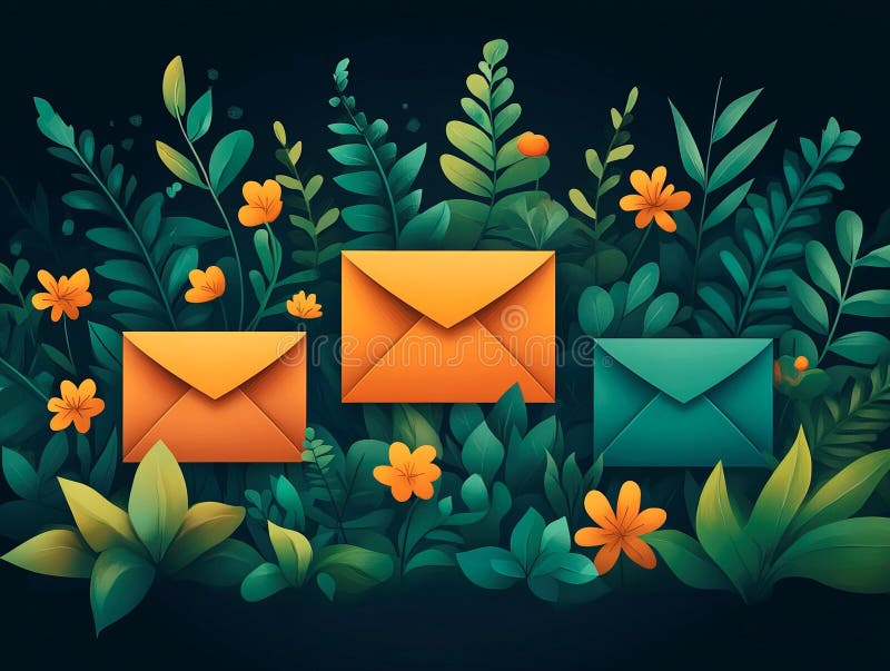 Illustration of Three Floating Mailboxes, Stylized As Email Envelopes ...