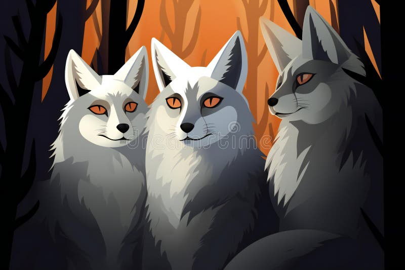 Three foxes in the forest stock illustration. Illustration of wild ...