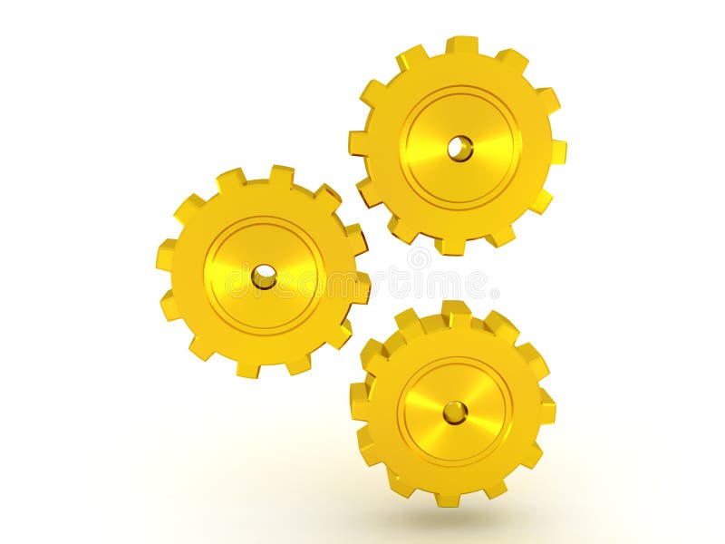 Illustration of Three Golden Metallic Cogs Turning Stock Illustration ...