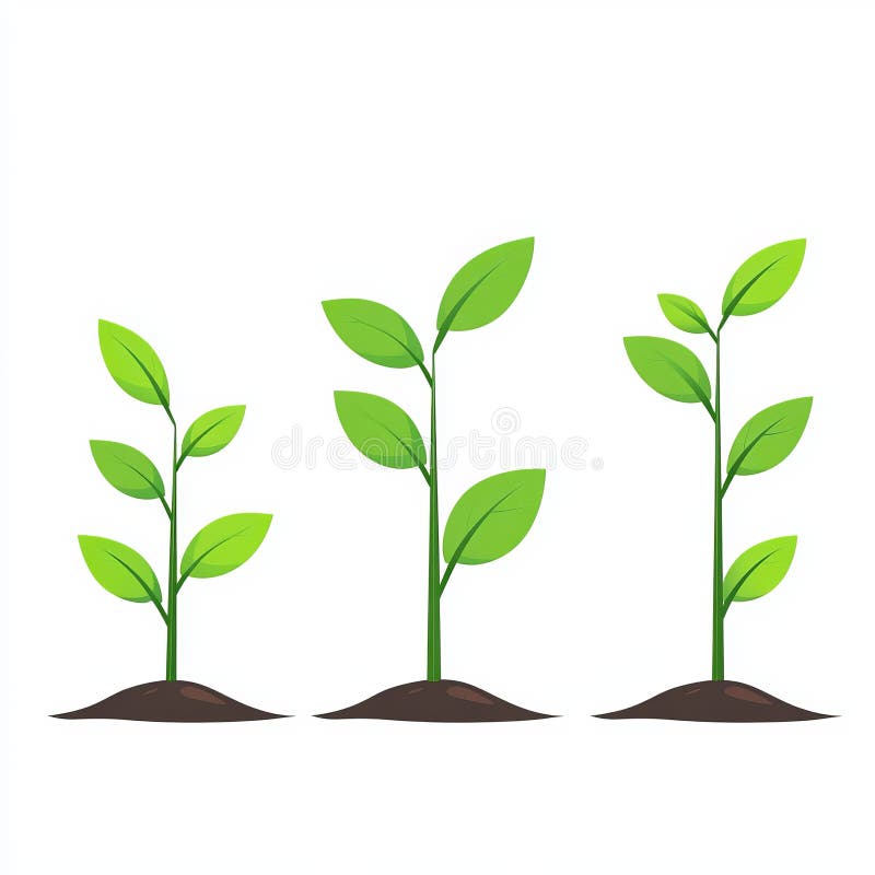 Illustration of Three Growing Plants with Green Leaves in Natural ...