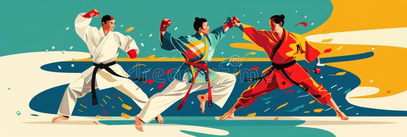 Karate Tournament Illustration an Illustration of Three Karate Athletes ...