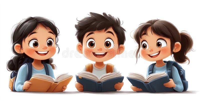 Illustration of Three Kids Reading Books Stock Illustration ...