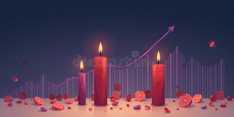 Illustration of Three Lit Candles with a Rising Graph and Scattered ...