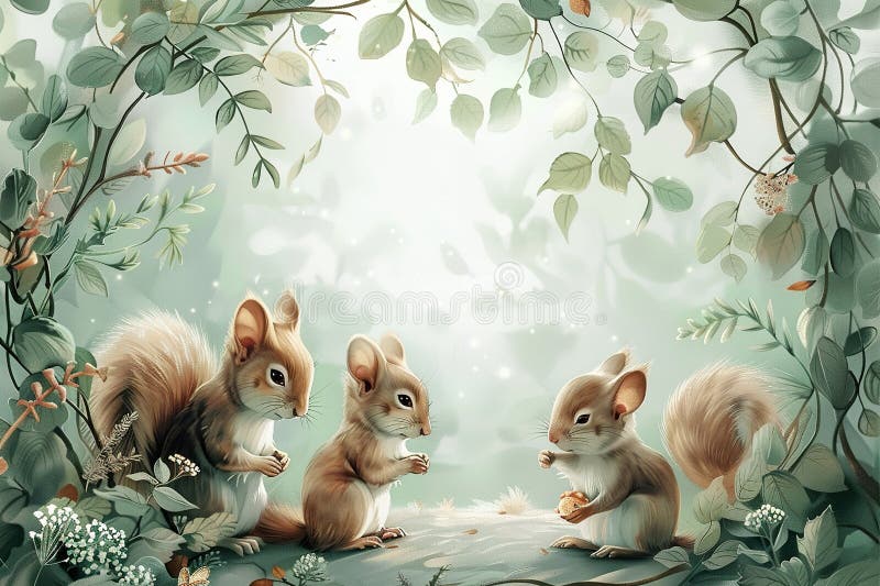Illustration of Three Little Squirrels in the Middle of the Forest ...