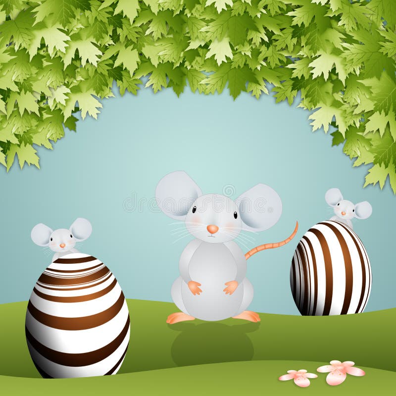 Mice with Easter eggs stock illustration. Illustration of april - 109095588
