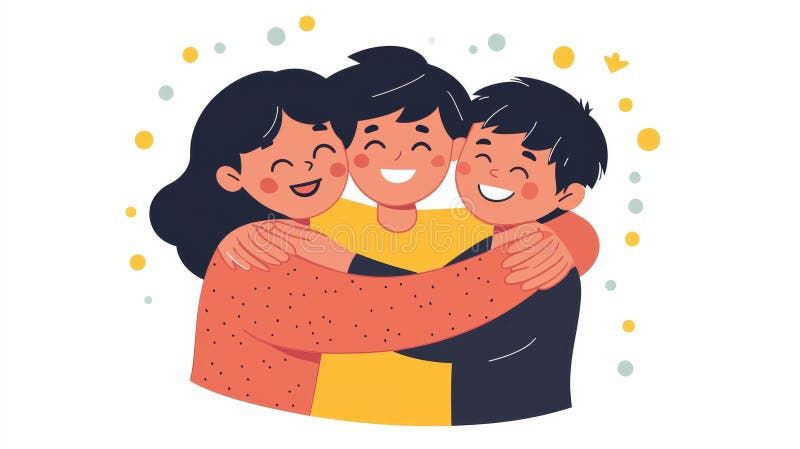 An Illustration of Three People Hugging on Friendship Day Stock ...