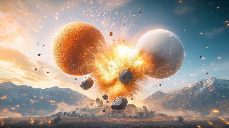 Illustration of Three Planets Colliding Creating Dramatic Explosion ...