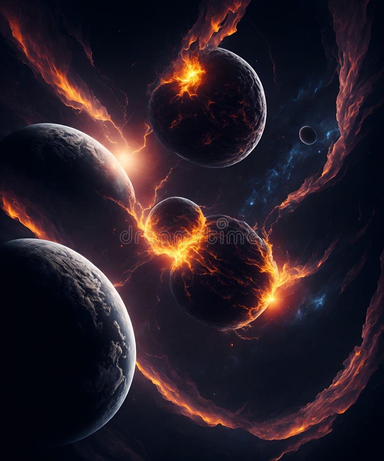 A Space Scene with Three Planets in the Background Created with ...