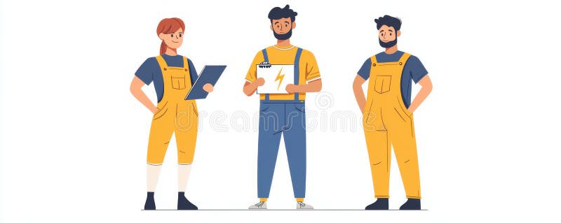 Illustration of Three Professionals Standing in Work Uniforms with ...