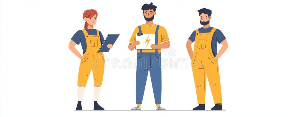 Illustration of Three Professionals Standing in Work Uniforms with ...