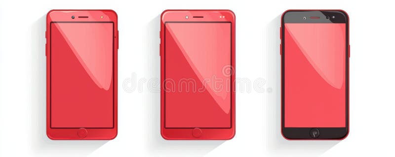Illustration of Three Red Mobile Phones Displayed in a Minimalistic ...