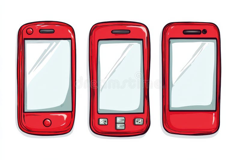 Illustration of Three Red Mobile Phones with a Modern Design ...