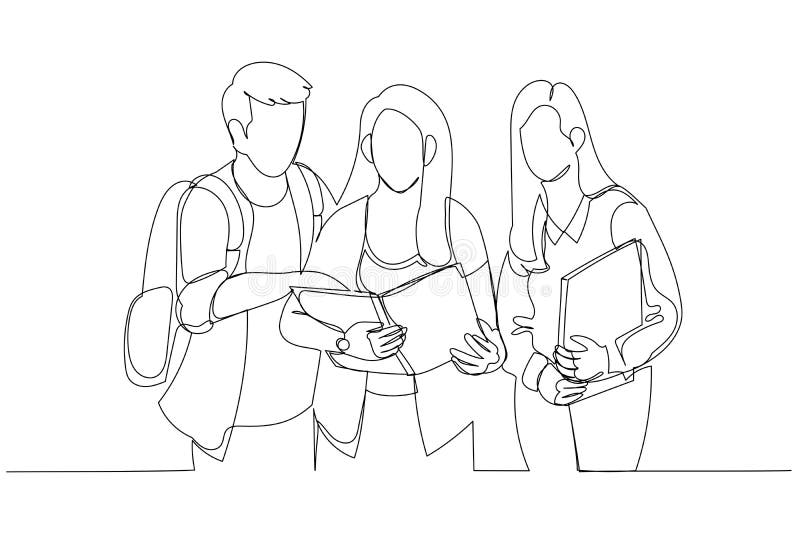 Illustration of Three Happy Students Standing Together with Fun. Single ...