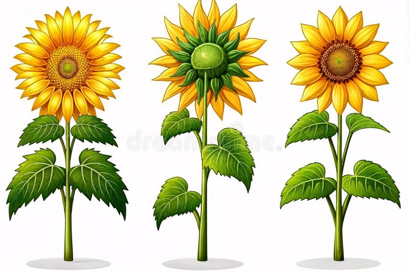 Illustration of Three Sunflowers on a White Background. Ai Generated ...