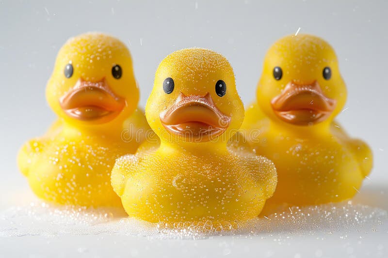 Three Yellow Rubber Ducks Isolated on White Background, Front View ...