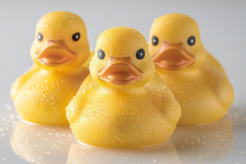 Three Yellow Rubber Ducks Isolated on White Background, Front View ...
